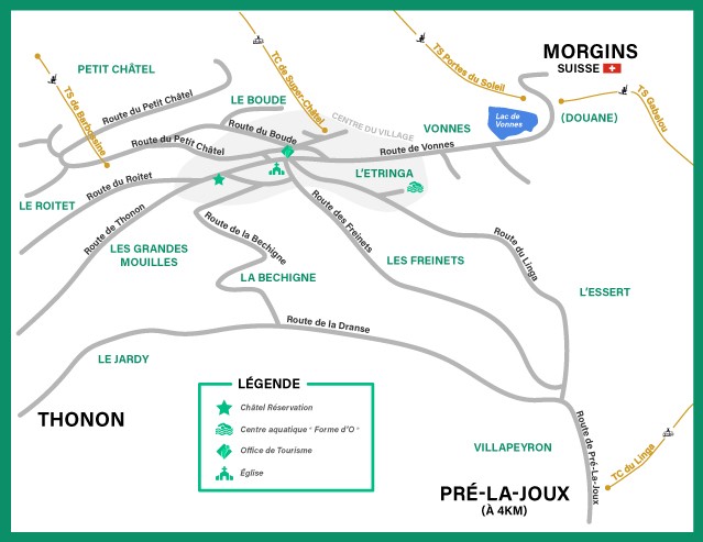 Plan du village Châtel, Haute-Savoie, Vacances à la montagne